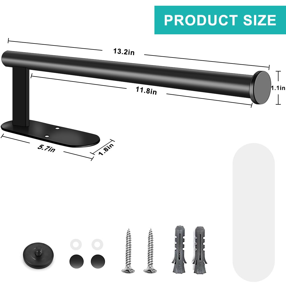 MGahyi Paper Towel Holder Wall Mount, Self Adhesive Or Drilling Under Cabinet Kitchen, 13.2 inch Stainless Steel Paper Towel Roll Rack, Towel Roll Hanger for Bathroom(Rectangle-Black)
