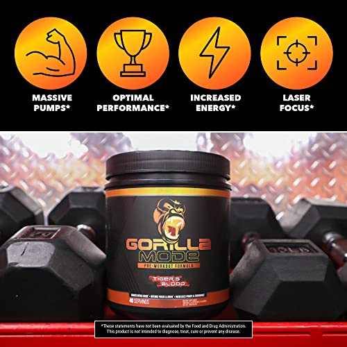 Gorilla Mode Pre Workout - Massive Pumps · Laser Focus · Energy · Power - L-Citrulline, Creatine, GlycerPump™, L-Tyrosine, Agmatine, Kanna, N-Phenethyl Dimethylamine Citrate - 574 Grams (Lemonade)