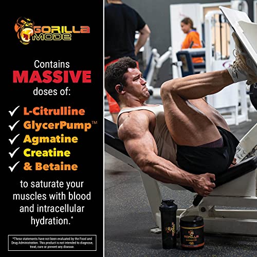 Gorilla Mode Pre Workout - Massive Pumps · Laser Focus · Energy · Power - L-Citrulline, Creatine, GlycerPump™, L-Tyrosine, Agmatine, Kanna, N-Phenethyl Dimethylamine Citrate - 574 Grams (Lemonade)