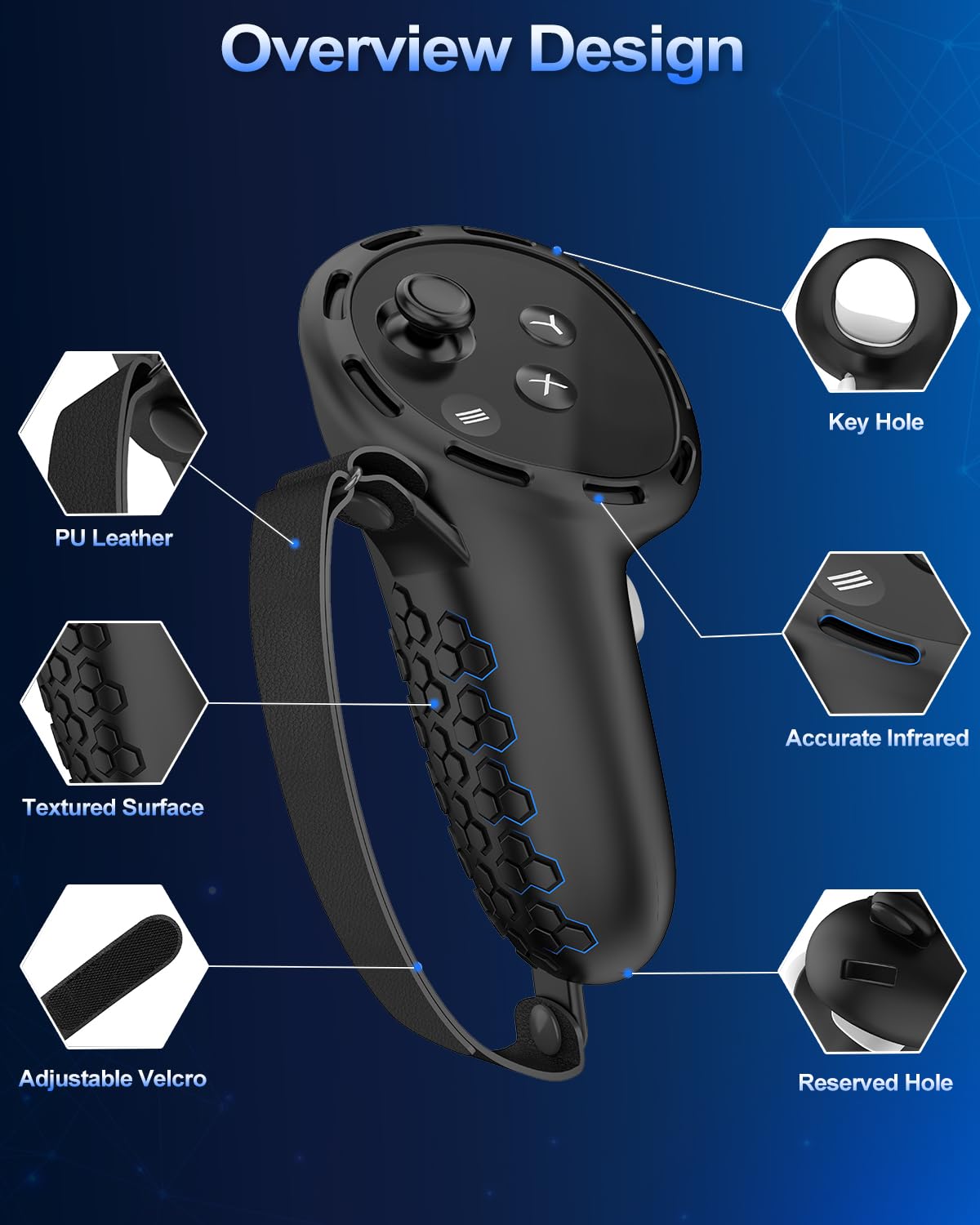 AMZDM Controller Grip for Oculus Meta Quest 3S Oculus Quest 3 VR Accessories Grips Cover for VR Touch Controllers Straps Silicone Covers Protector with Non-Slip Thumbstick Covers 1Pair Black