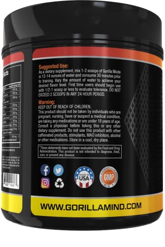 Gorilla Mode Pre Workout - Massive Pumps · Laser Focus · Energy · Power - L-Citrulline, Creatine, GlycerPump™, L-Tyrosine, Agmatine, Kanna, N-Phenethyl Dimethylamine Citrate - 574 Grams (Lemonade)