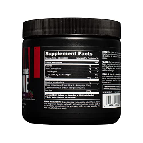 Animal Creatine Chews Tablets - Enhanced Creatine Monohydrate with AstraGin to Improve Absorption, Sea Salt for Added Pumps, Delicious and Convenient Chewable Tablets - Grape