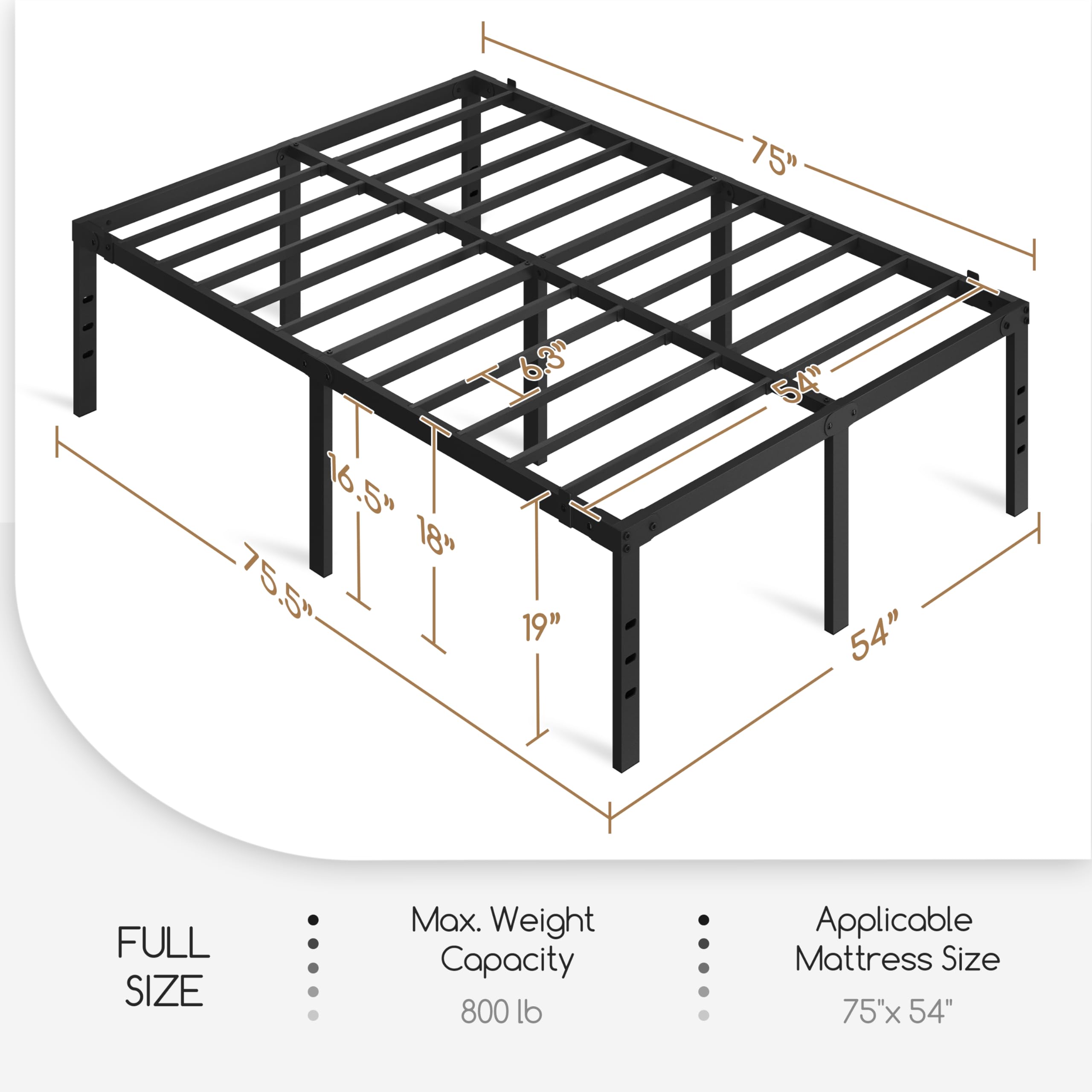 Yaheetech 18 Inch Full Bed Frames Heavy Duty Metal Platform Bed with Under Bed Storage, No Box Spring Needed, Easy Assembly, Sturdy Steel Slat Support, Black