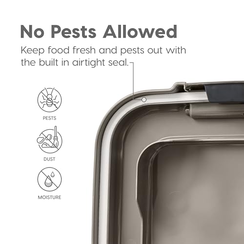 IRIS USA Dog Food Storage Container, 30 lbs & 11 lbs Combo, Cat Food Storage Container, Dog Treat Container, Airtight, Stackable, 2-Cup Scoop, Wheels, Easy Mobility, Chrome