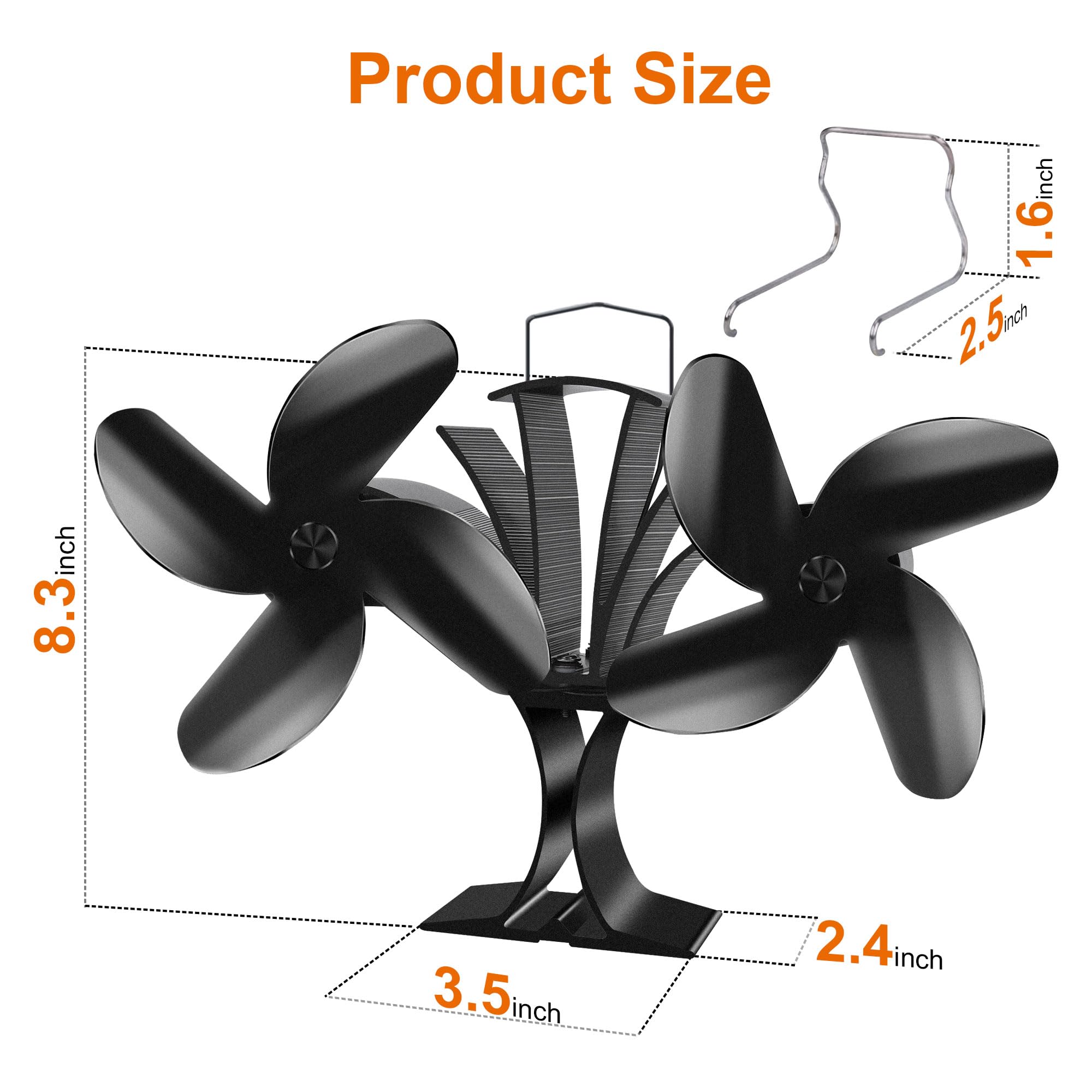 foedo Wood Stove Fan,Heat Powered Stove Fan for Heater/Wood/Pellet/Fireplace, Upgrade Dual Motors 8-Blade, Efficiently Circulate Warm Air(compatible with for Mr Buddy heaters)