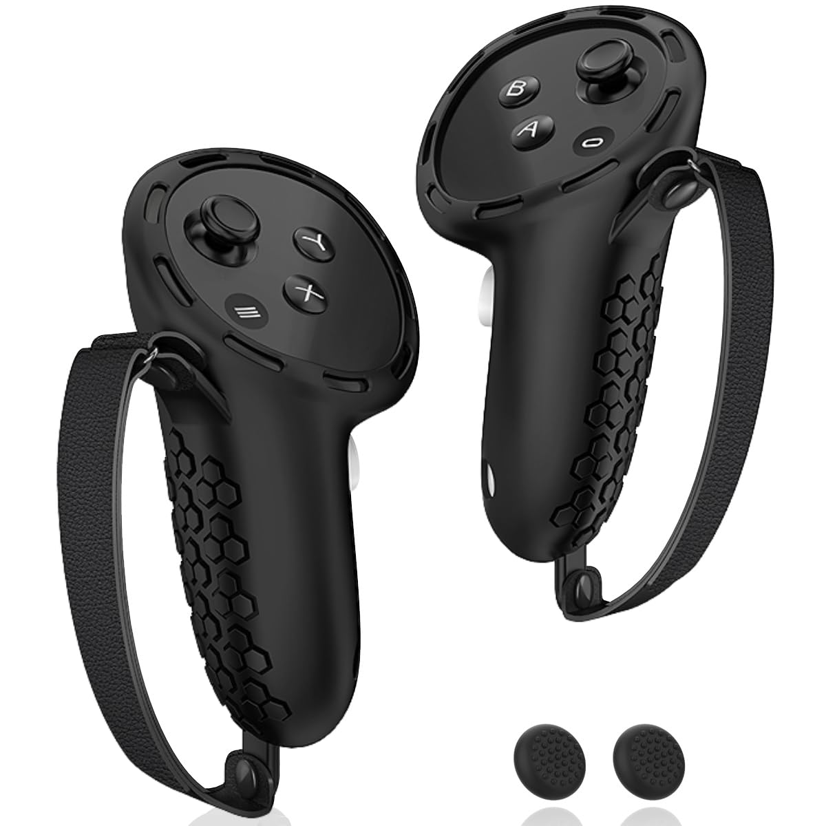 AMZDM Controller Grip for Oculus Meta Quest 3S Oculus Quest 3 VR Accessories Grips Cover for VR Touch Controllers Straps Silicone Covers Protector with Non-Slip Thumbstick Covers 1Pair Black