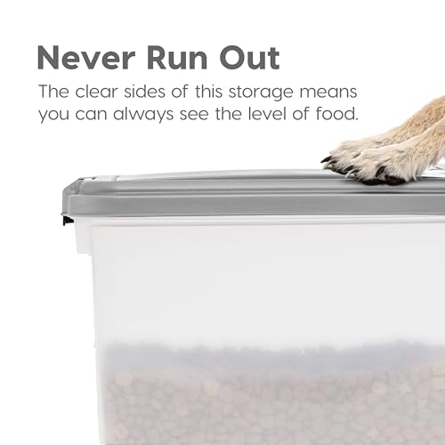 IRIS USA Dog Food Storage Container, 30 lbs & 11 lbs Combo, Cat Food Storage Container, Dog Treat Container, Airtight, Stackable, 2-Cup Scoop, Wheels, Easy Mobility, Chrome
