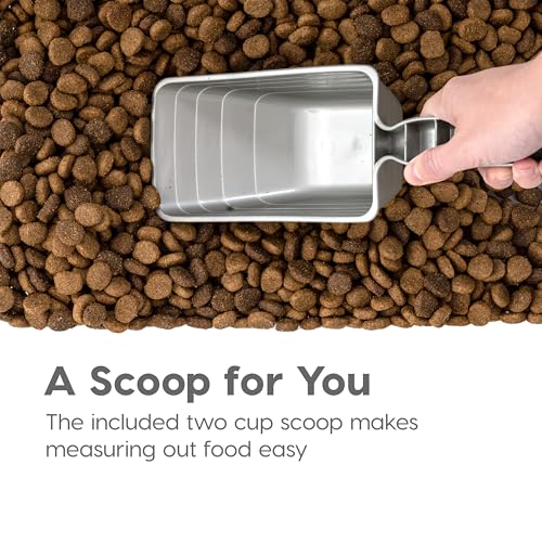 IRIS USA Dog Food Storage Container, 30 lbs & 11 lbs Combo, Cat Food Storage Container, Dog Treat Container, Airtight, Stackable, 2-Cup Scoop, Wheels, Easy Mobility, Chrome