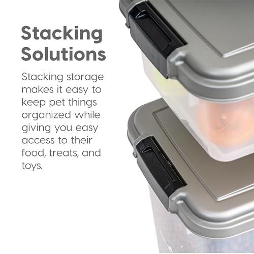 IRIS USA Dog Food Storage Container, 30 lbs & 11 lbs Combo, Cat Food Storage Container, Dog Treat Container, Airtight, Stackable, 2-Cup Scoop, Wheels, Easy Mobility, Chrome