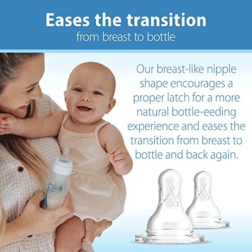 Dr. Brown’s Natural Flow® Level 2 Narrow Baby Bottle Silicone Nipple, Medium Flow, 3m+, 100% Silicone Bottle Nipple, 6 Pack