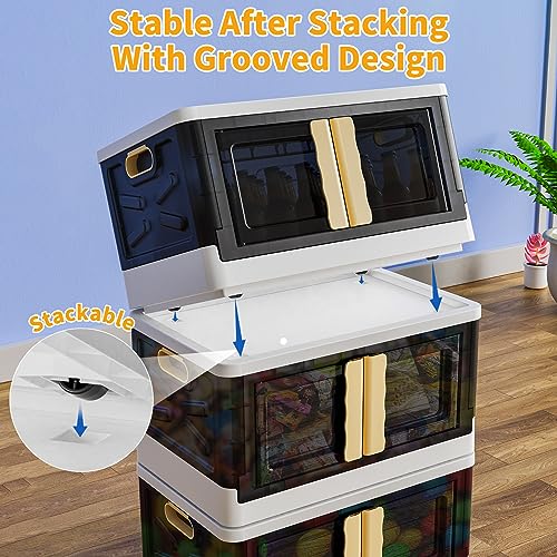 Diruion Storage Bins with Doors and Lids,11Gal (53QT) Stackable Storage Bin for Closet Organizers and Storage,Collapsible Storage Box with Wheels,Plastic Container for Clothes,Books,Toys, White