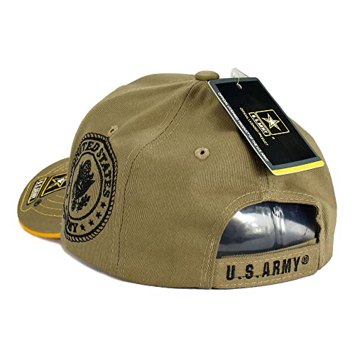US Army Veteran Hat Army Military Official Licensed Adjustable Baseball Cap (Khaki Beige - Star Brim)