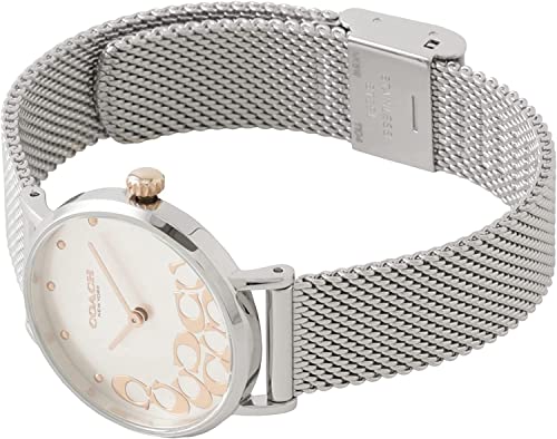 COACH 14503858 Perry Silver/Rose Gold Tone Logo Dial Stainless Steel Silver Mesh Band Women's Watch