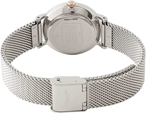 COACH 14503858 Perry Silver/Rose Gold Tone Logo Dial Stainless Steel Silver Mesh Band Women's Watch