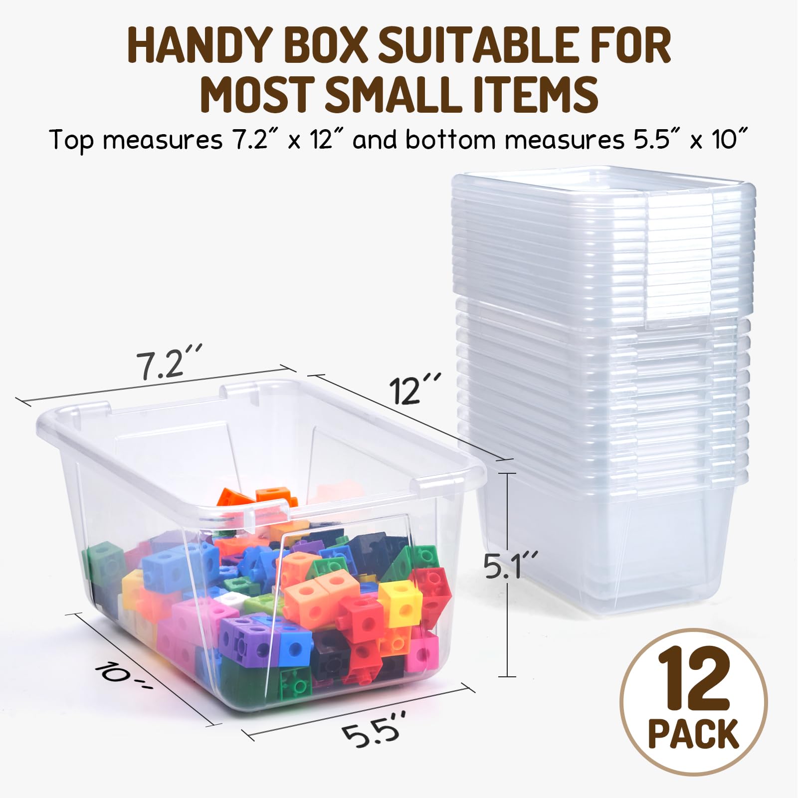 GAMENOTE Clear Plastic Storage Bins with Lids,Stackable Containers for Classroom,Toy Storage Organizer, 5 Qt 12 Pack Small Tubs,Tote Box for Kids Playroom,Sorting(12×7.2×5.1 in)