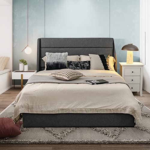 Giantex Bed Frame with 3 Drawers, Heavy Duty Full Size Platform Bed with Wooden Slats, Mattress Foundation with Sturdy Frame, No Box Spring Needed, Dark Grey, Headboard Not Included
