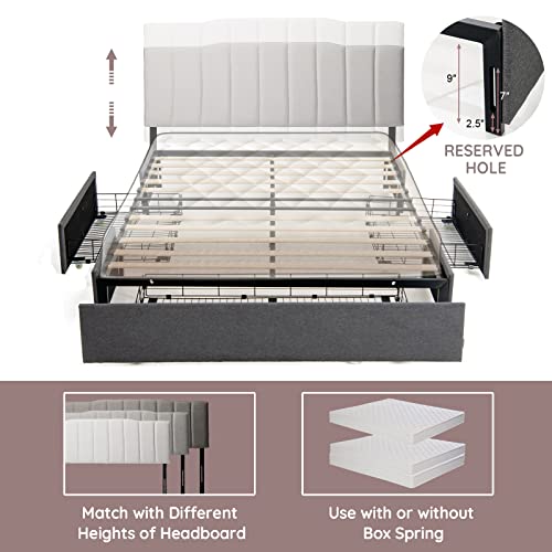 Giantex Bed Frame with 3 Drawers, Heavy Duty Full Size Platform Bed with Wooden Slats, Mattress Foundation with Sturdy Frame, No Box Spring Needed, Dark Grey, Headboard Not Included