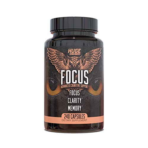 Huge Supplements Focus, Science-Backed Nootropic & Brain Formula with Lion's Mane Mushroom, Alpha GPC, and L-Tyrosine to Boost Focus, Clarity & Natural Energy, 240 Capsules