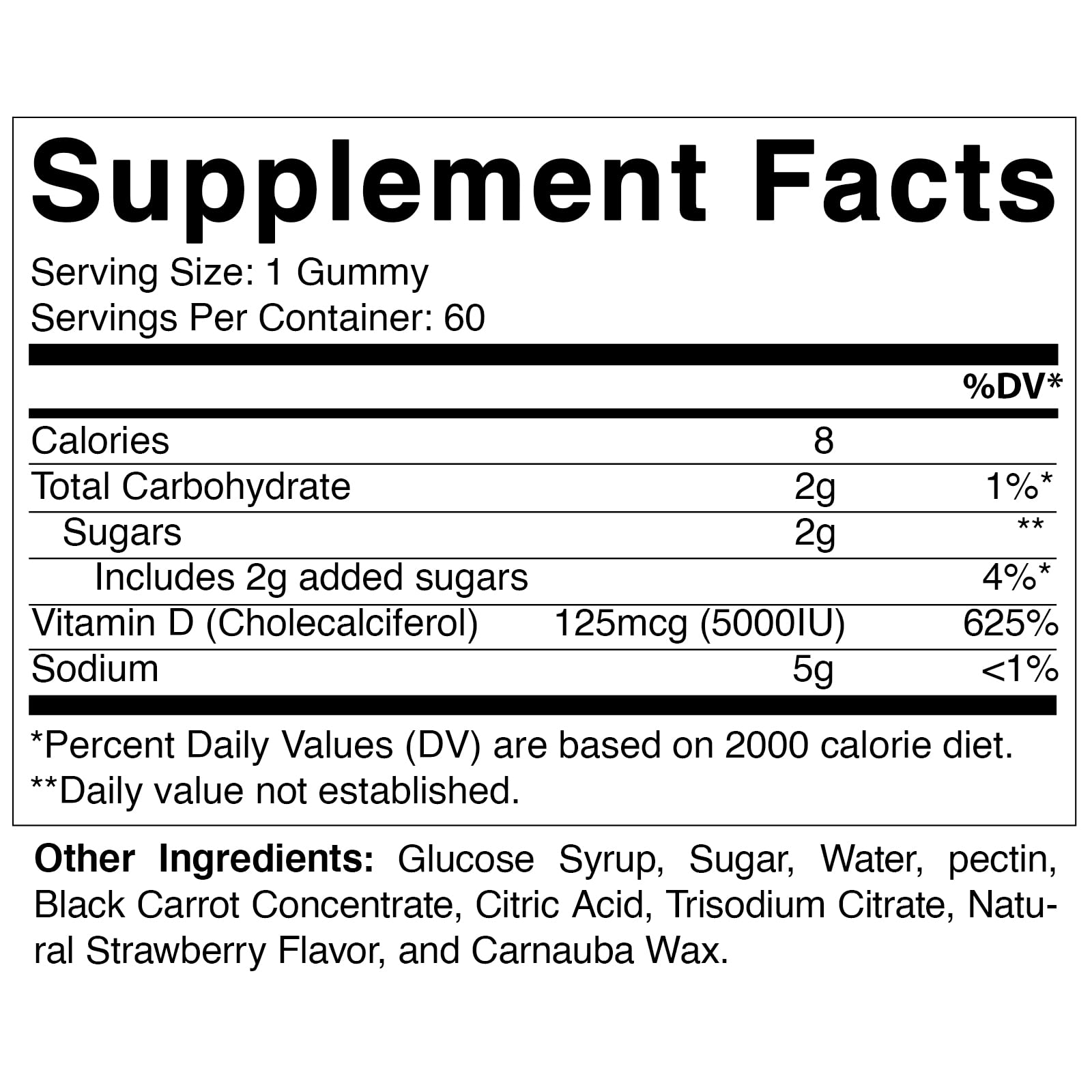 Vitamatic Vitamin D3 Gummies - 5000 IU Per Gummy - 60 Gummies - Great Taste - Healthy Bones, Teeth, Mood, Joint & Immune System Function