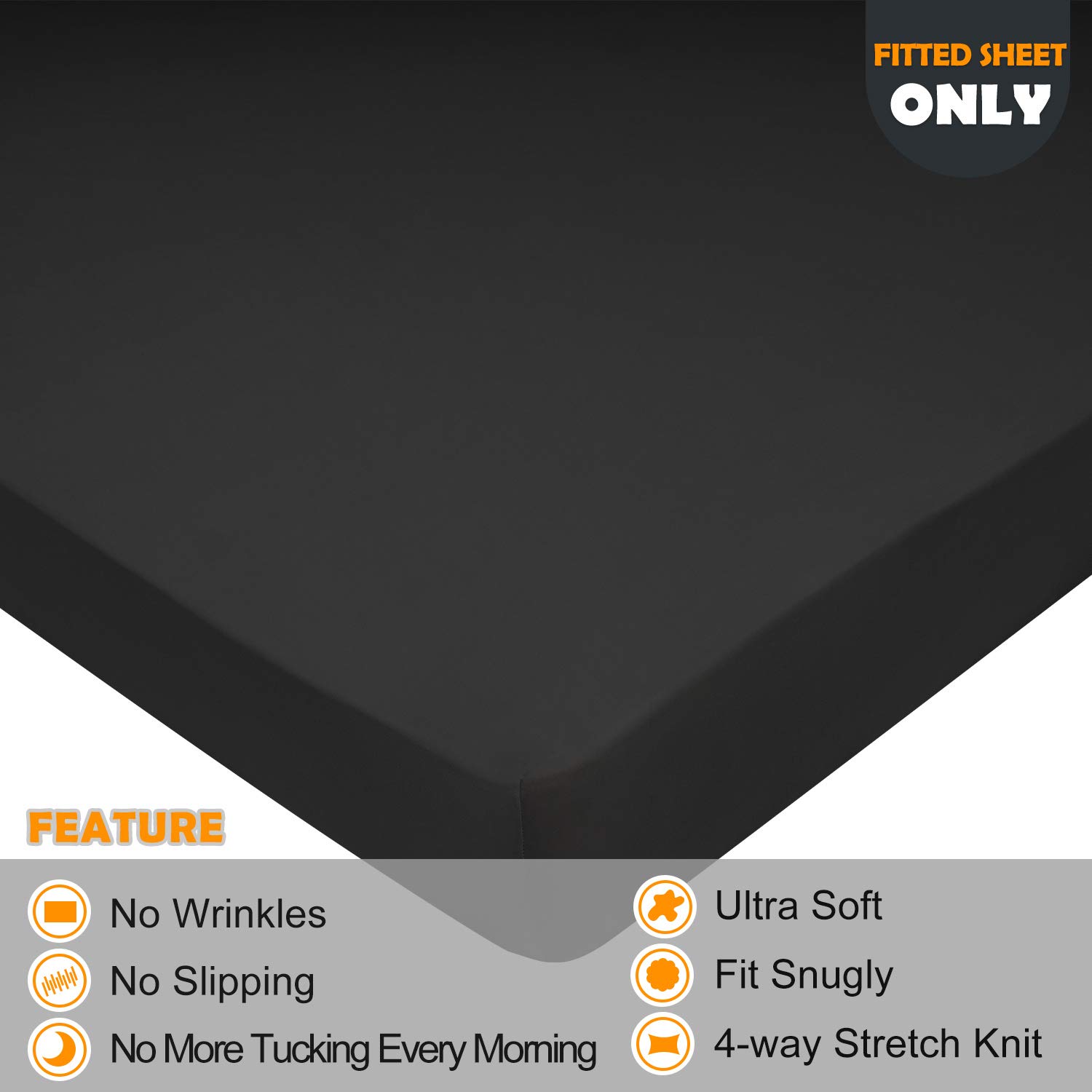 Stretch Full Size Fitted Sheet Only - 4-Way Stretchy Jersey Knit, Cozy T-Shirt Soft, Wrinkle Free, Snug Fit & Stay in Place, No More Slipping Off for Mattress (Deep: 5"-16") - Dark Gray, Full