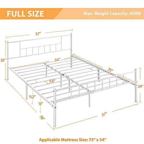 Yaheetech 13 inch Full Size Metal Bed Frame with Headboard and Footboard Platform Bed Frame with Storage No Box Spring Needed Mattress Foundation for Adult White