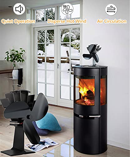 HEUNGBERANT Wood Burning Stove Fan Heat Powered Fireplace Fan for WoodLog BurnerFireplace, Black… (3 blades)