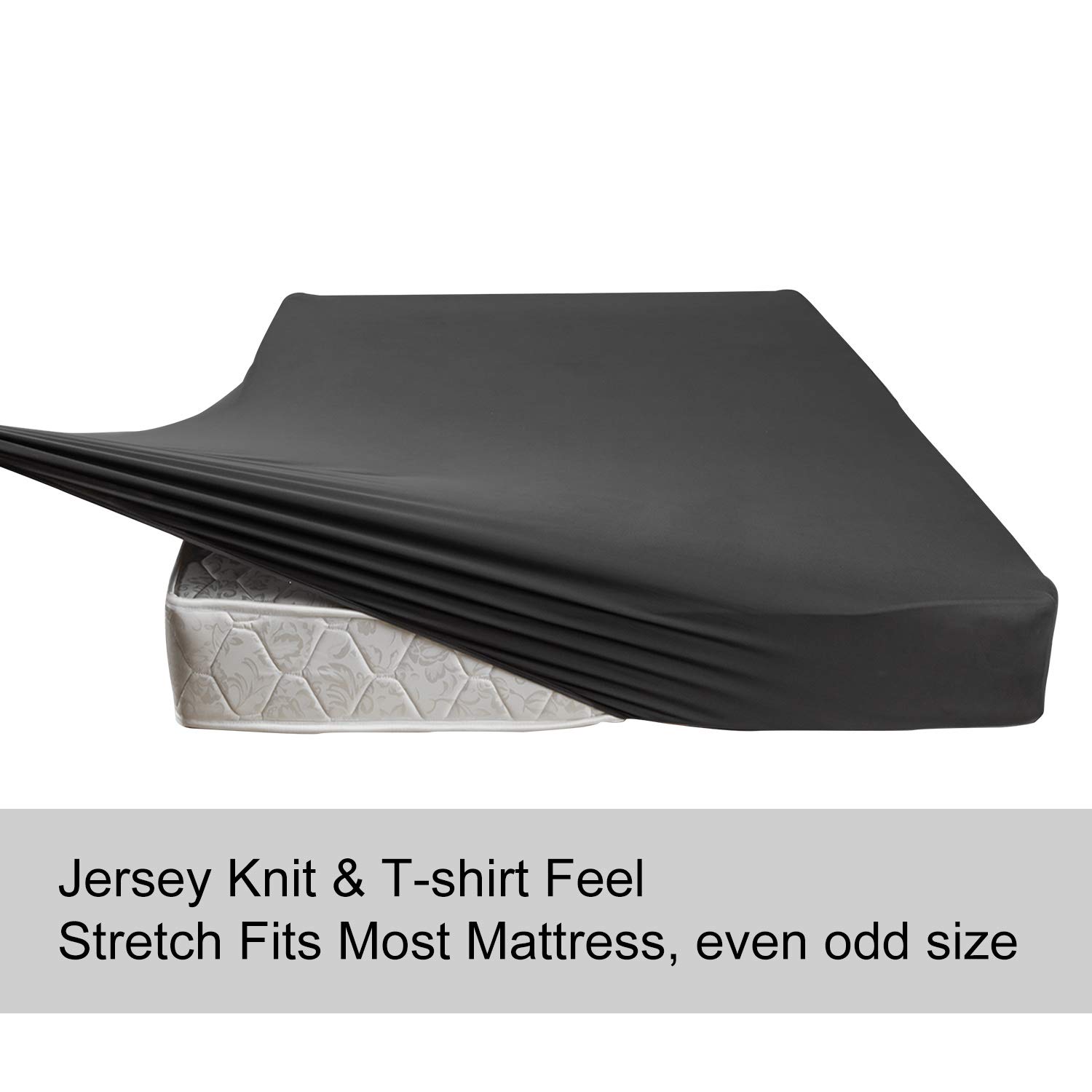 Stretch Full Size Fitted Sheet Only - 4-Way Stretchy Jersey Knit, Cozy T-Shirt Soft, Wrinkle Free, Snug Fit & Stay in Place, No More Slipping Off for Mattress (Deep: 5"-16") - Dark Gray, Full