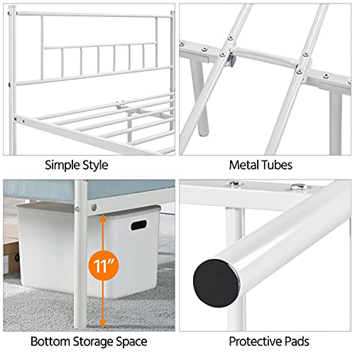 Yaheetech 13 inch Full Size Metal Bed Frame with Headboard and Footboard Platform Bed Frame with Storage No Box Spring Needed Mattress Foundation for Adult White