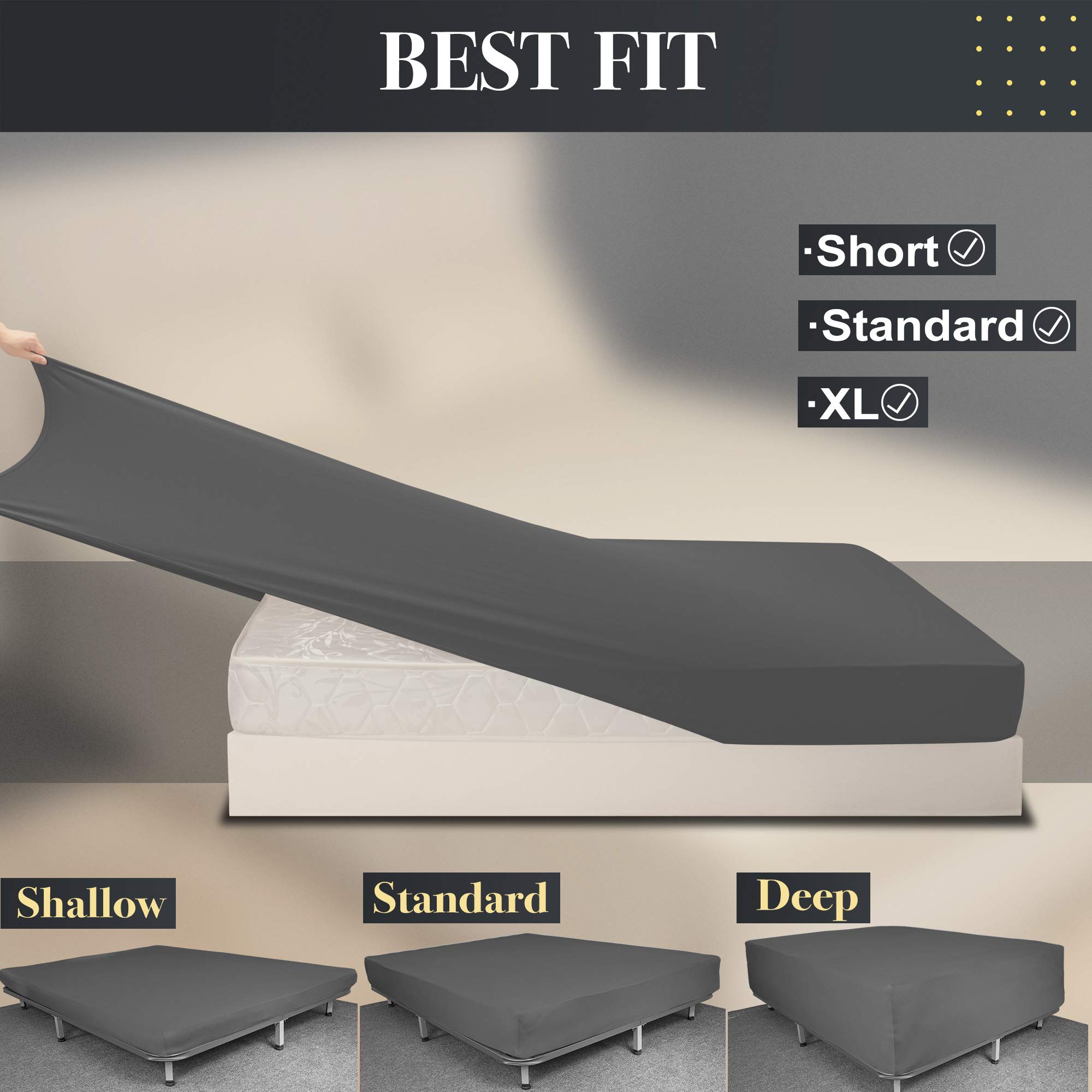 Stretch Full Size Fitted Sheet Only - 4-Way Stretchy Jersey Knit, Cozy T-Shirt Soft, Wrinkle Free, Snug Fit & Stay in Place, No More Slipping Off for Mattress (Deep: 5"-16") - Dark Gray, Full
