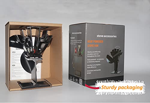 HEUNGBERANT Wood Burning Stove Fan Heat Powered Fireplace Fan for WoodLog BurnerFireplace, Black… (3 blades)