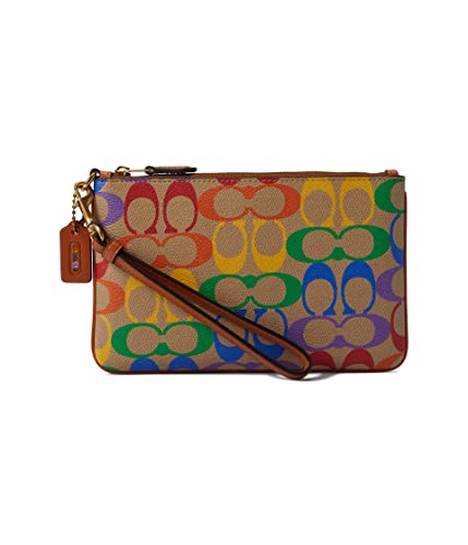 COACH Pride Coated Canvas Signature Small Wristlet Tan/Natural Multi One Size