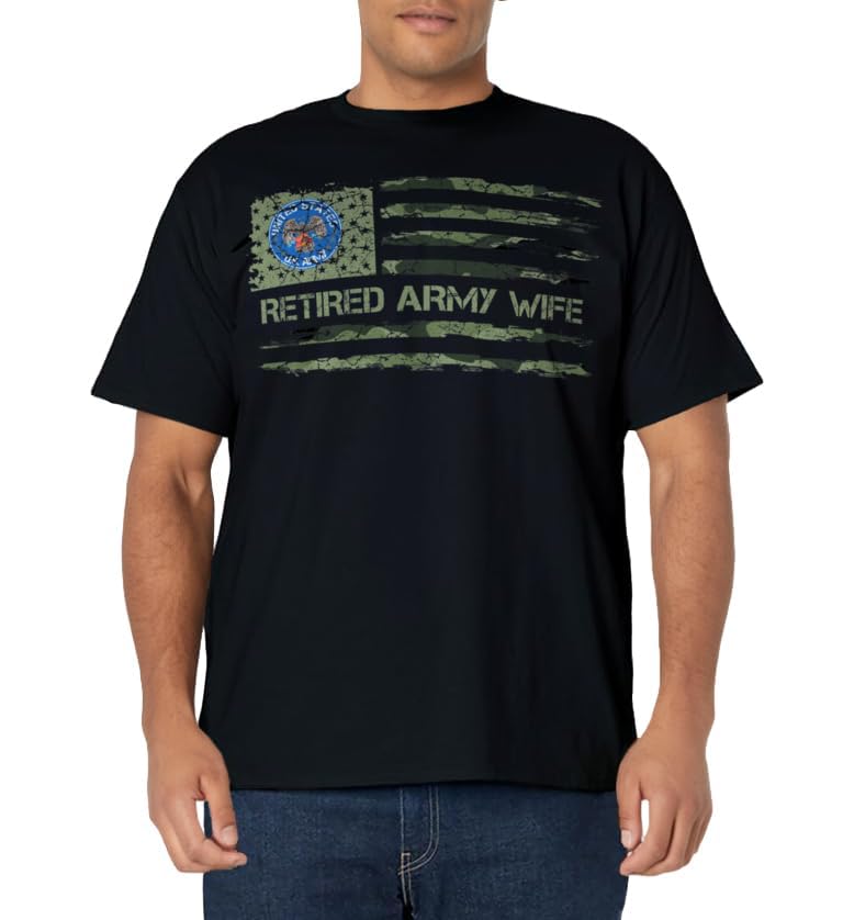 Vintage USA American Camo Flag Retired US Army Veteran Wife T-Shirt