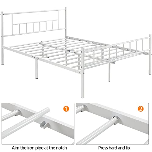Yaheetech 13 inch Full Size Metal Bed Frame with Headboard and Footboard Platform Bed Frame with Storage No Box Spring Needed Mattress Foundation for Adult White