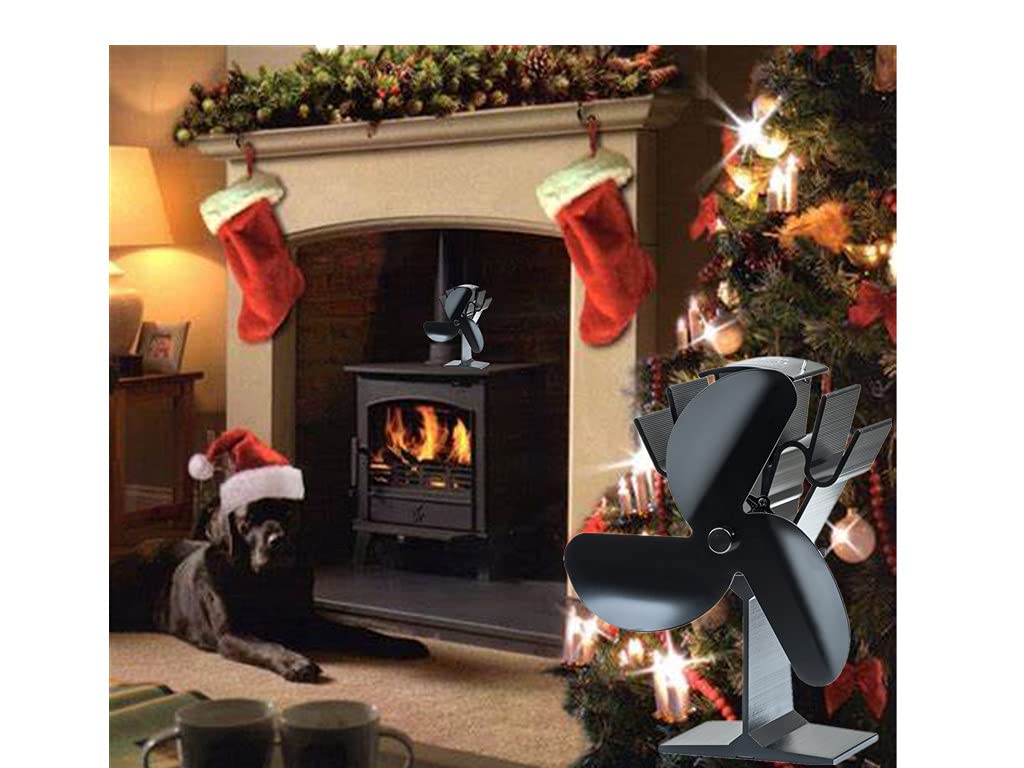 HEUNGBERANT Wood Burning Stove Fan Heat Powered Fireplace Fan for WoodLog BurnerFireplace, Black… (3 blades)