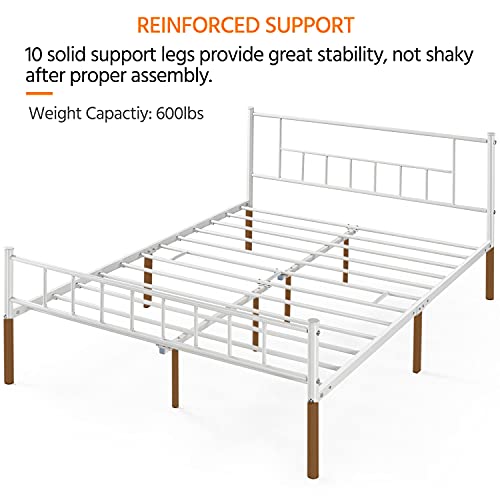 Yaheetech 13 inch Full Size Metal Bed Frame with Headboard and Footboard Platform Bed Frame with Storage No Box Spring Needed Mattress Foundation for Adult White