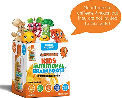 Kids Nutritional Brain Supplement- Boost Child Memory, Focus, Calmness- Support Brain, Immune, Vision, Heart Health- Omega Fish Oil DHA, Vitamin C, Turmeric, Resveratrol- Liquid Squeeze Pouch (1 Box)