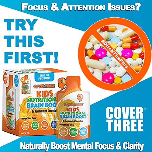 Kids Nutritional Brain Supplement- Boost Child Memory, Focus, Calmness- Support Brain, Immune, Vision, Heart Health- Omega Fish Oil DHA, Vitamin C, Turmeric, Resveratrol- Liquid Squeeze Pouch (1 Box)