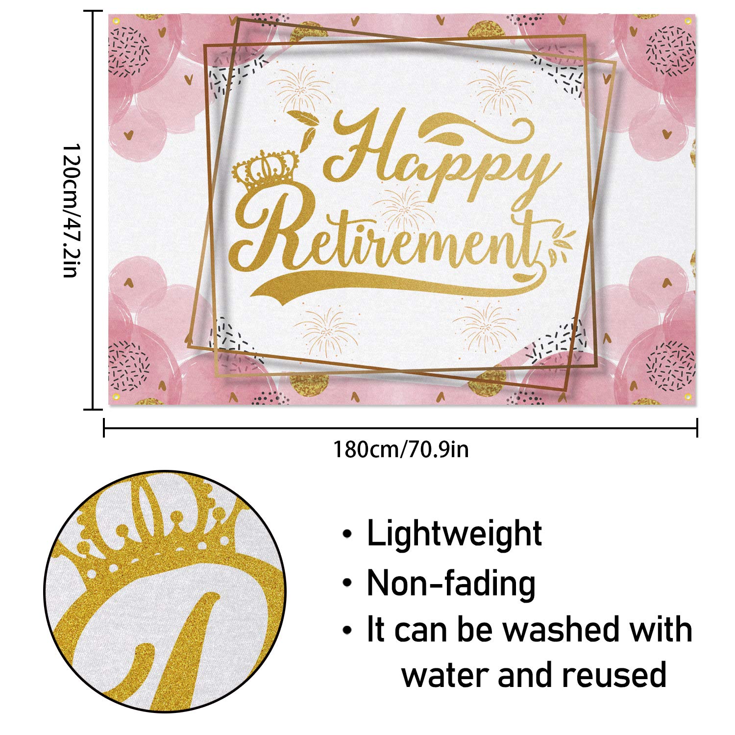 PAKBOOM Happy Retirement Backdrop Banner - Retirement Party Decorations Supplies for Women - 3.9 x 5.9ft Pink Gold