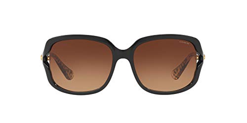 COACH Woman Sunglasses Black Frame, Brown Gradient Lenses, 57MM