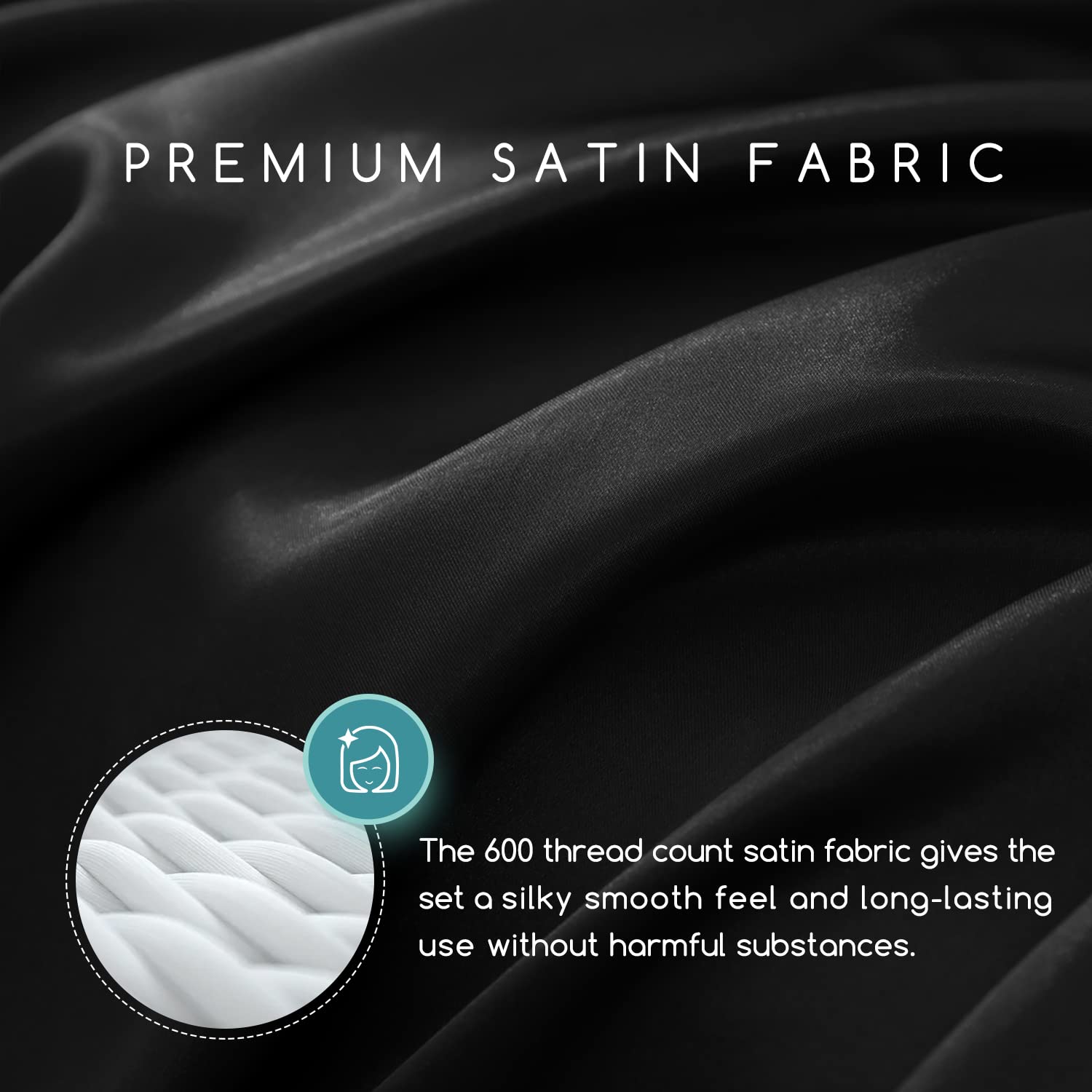 MR&HM Satin Bed Sheets, Full Size Sheets Set, 4 Pcs Silky Bedding Set with 15 Inches Deep Pocket for Mattress (Full, Black)