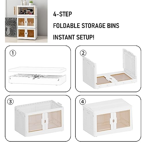 Hourleey 3 Pack Plastic Storage Bins with Lids, 19Gal Collapsible Closet Organizer Storage Boxes, Drawer Kitchen Cubes, Stackable Storage Bins, Foldable Blanket Storage with Door