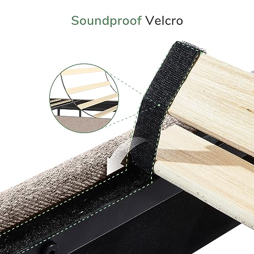 Novilla Full Size Platform Bed Frame with Upholstered Headboard and Strong Wooden Slats Support, Mattress Foundation, Noise Free, No Box Spring Needed, Easy Assembly, Beige