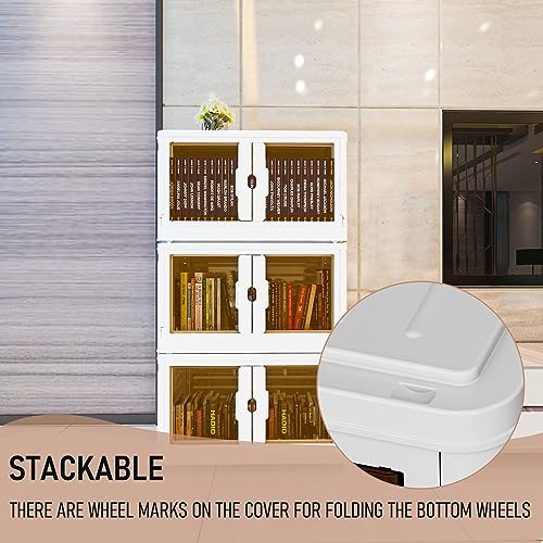 Hourleey 3 Pack Plastic Storage Bins with Lids, 19Gal Collapsible Closet Organizer Storage Boxes, Drawer Kitchen Cubes, Stackable Storage Bins, Foldable Blanket Storage with Door