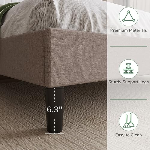 Novilla Full Size Platform Bed Frame with Upholstered Headboard and Strong Wooden Slats Support, Mattress Foundation, Noise Free, No Box Spring Needed, Easy Assembly, Beige