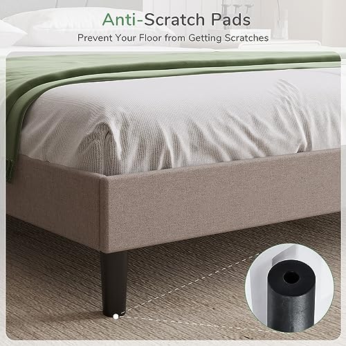 Novilla Full Size Platform Bed Frame with Upholstered Headboard and Strong Wooden Slats Support, Mattress Foundation, Noise Free, No Box Spring Needed, Easy Assembly, Beige