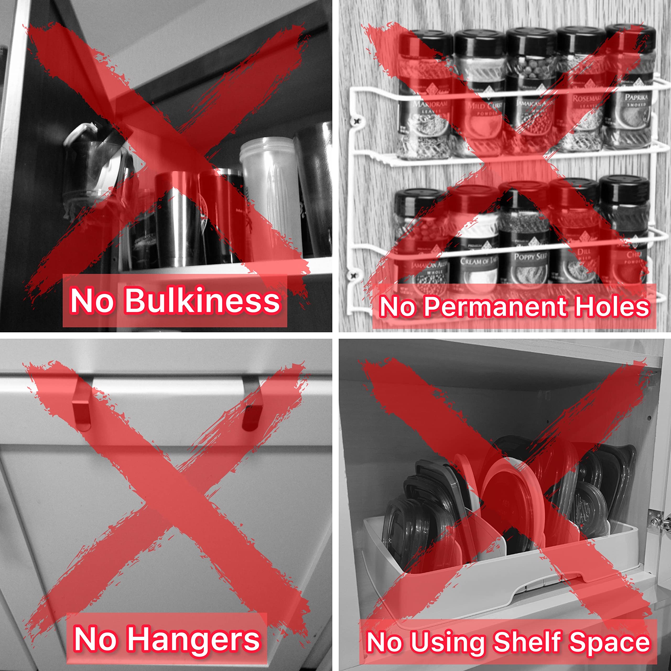 SLIM CADDY Cabinet Organizer | Optimize Your Cabinet Space | Inside Cabinet Door Storage | Durable, Slender Design| Lid Organizer, Bathroom Makeup Organizer, and More |2 pack, 8”L x 3.5”H x 1.8”D each