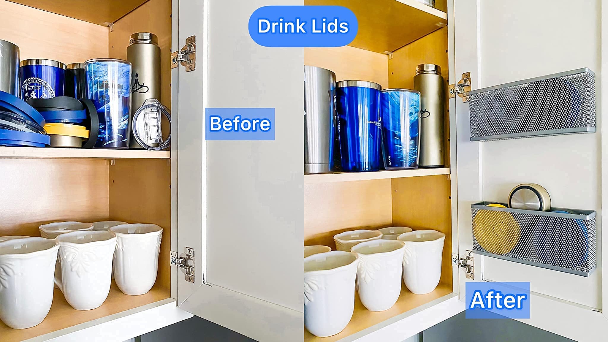 SLIM CADDY Cabinet Organizer | Optimize Your Cabinet Space | Inside Cabinet Door Storage | Durable, Slender Design| Lid Organizer, Bathroom Makeup Organizer, and More |2 pack, 8”L x 3.5”H x 1.8”D each