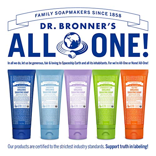 Dr. Bronner's - Gift Set: 3 Peppermint Soaps and 1 Unscented Shaving Soap - Certified Organic, Cleanses and Moisturizes, Versatile, Use on Face, Body, Hair and More, Non-GMO, Vegan (4-Pack)