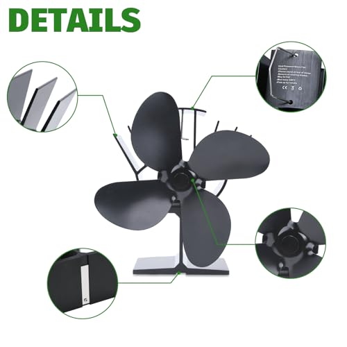 KIAASDSY 4-blade Heat Powered Wood Stove Fan, Fireplace Fan - Indoor Warm Air Circulation (1 set of 2)