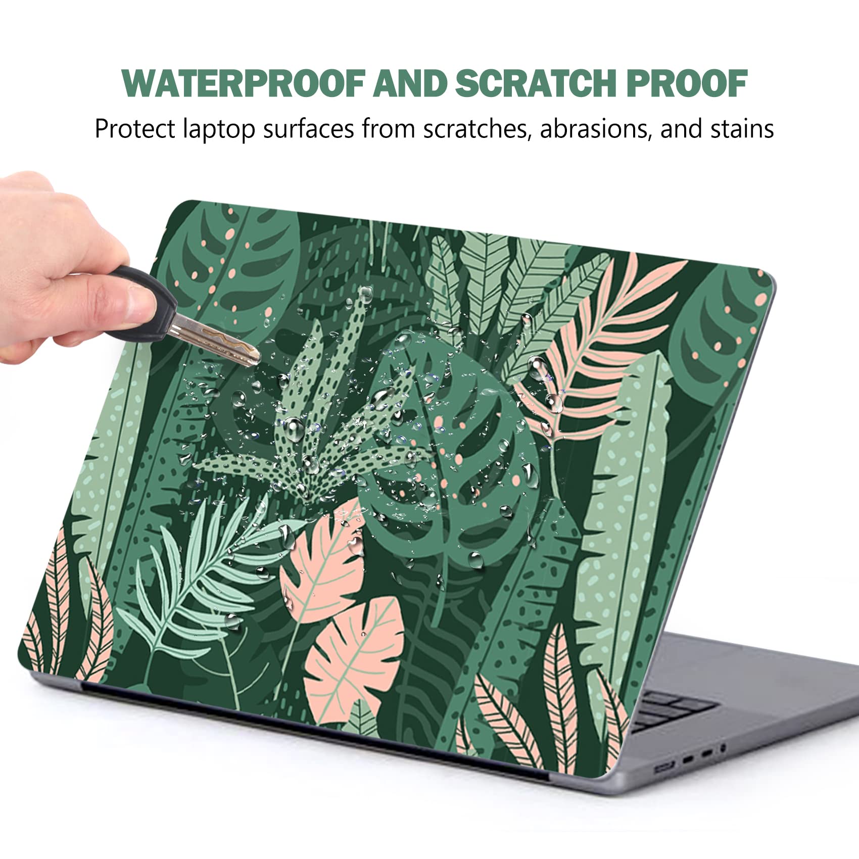 AIMSA Laptop Skin Sticker Decal, 12 13 13.3 14 15 15.4 15.6 inch Laptop Art Decal Protector Notebook Netbook PC 15.6" Universal Vinyl Cover, Pink Green Leaves